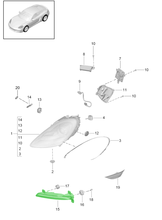 Porsche 982 Boxster Cayman Daytime running lamp DRL 982953041B ...