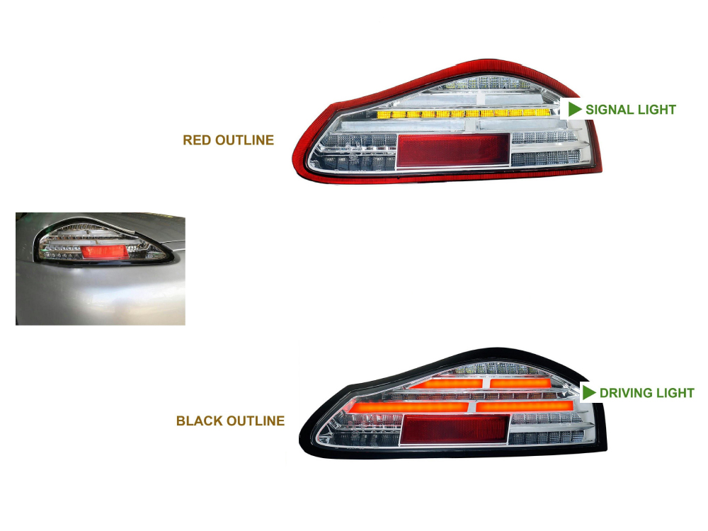 LED Indicator Unit Rear, Black outline with Clear lens. Porsche 986 ...