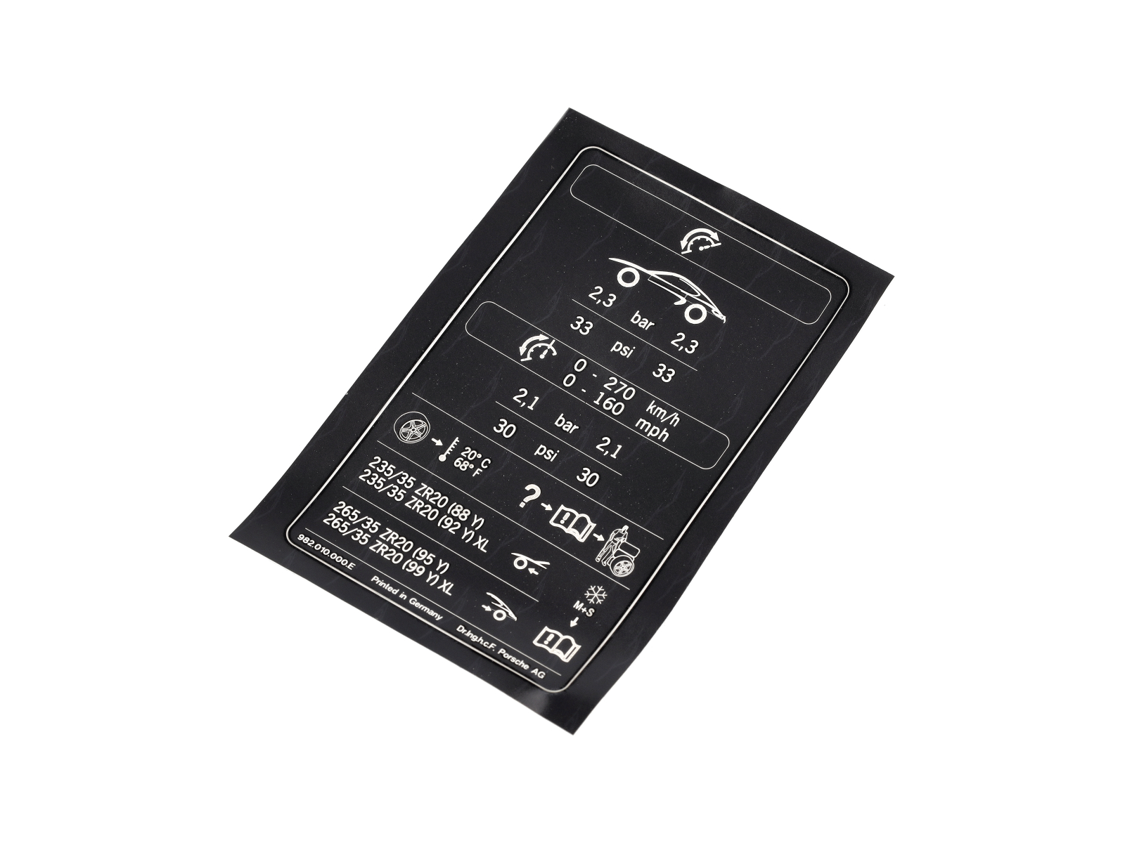 Tyre pressure decal. Porsche 718 Cayman 982010000E - 982010000E ...