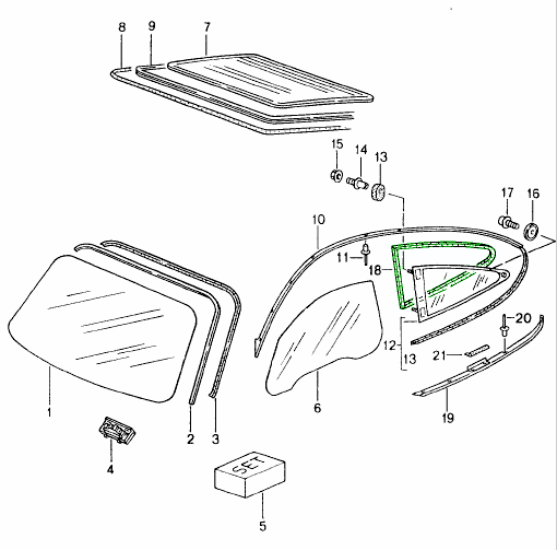 Rear 1/4 Glass Seal. Porsche 996 / 997 Targa 99654332 99654332501 ...