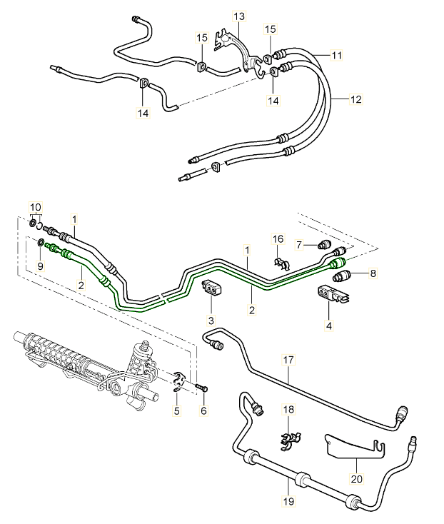 Original Porsche 98734765004 98734765003 Power steering return line for ...