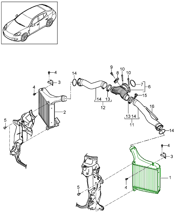 Radiator intercooler Porsche 970 Panamera Diesel 97011020940 ...