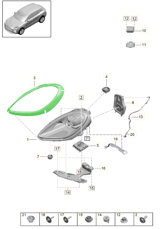 Original Porsche 95B941324K 95B941323K Headlamp seal for Porsche 95B.2 ...