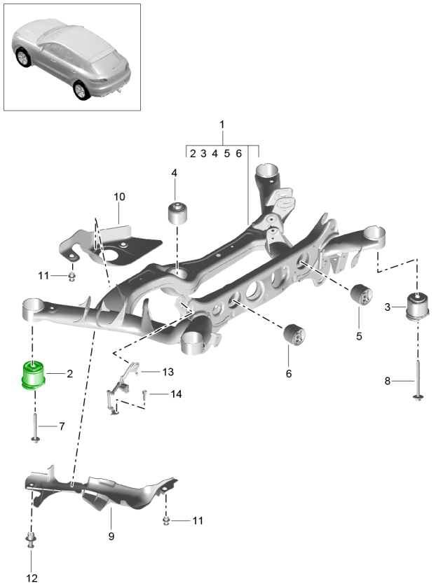 Porsche Macan Rear Suspension subframe front bush bearing 95B505145 ...