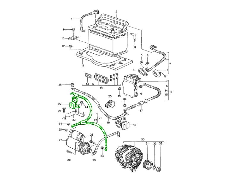 Wiring Harness, Alternator To Starter. Porsche 996 Carrera 2001-05 ...