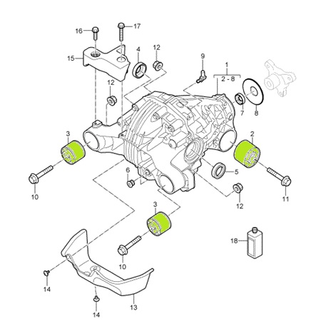 Rear differential mounting bush kit. Porsche 970 Panamera ...