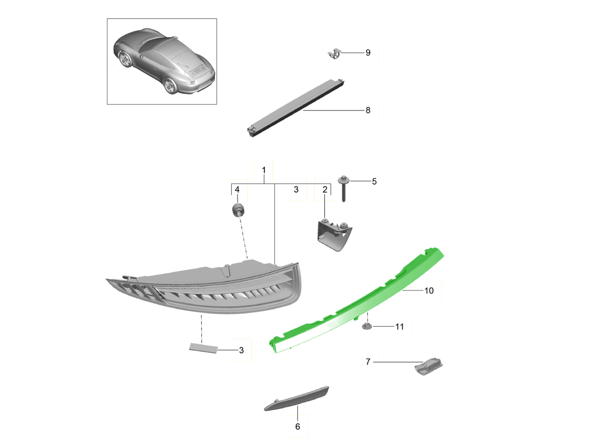 Porsche 991 C4 C4S Rear centre reflector cover 99163146005 ...