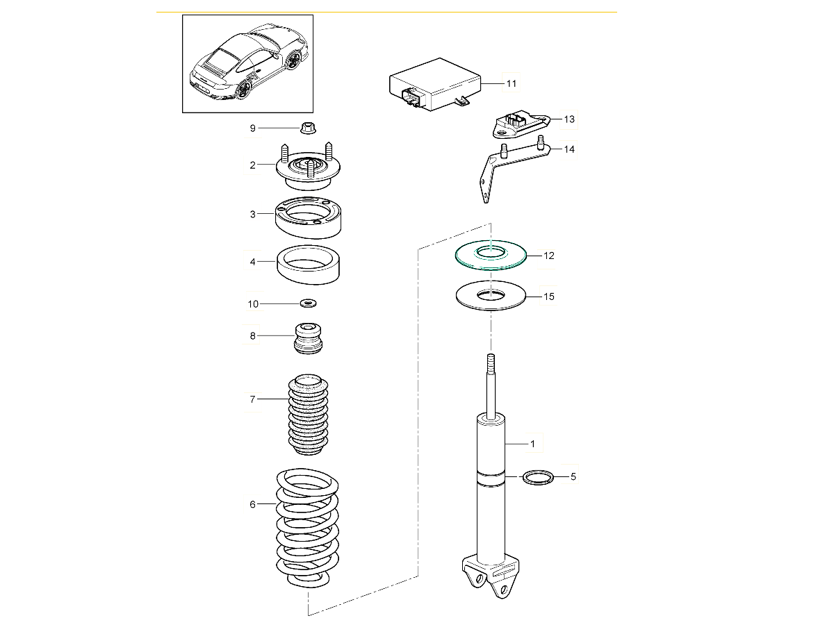 Porsche 997.2 Turbo Shock absorber spring disc Rear axle 99733352303 ...