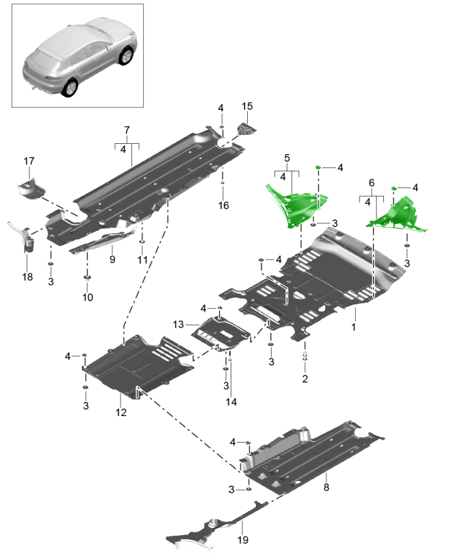 Porsche 95B Macan Front undertray cover 95B825101E1E0 95B825102A1E0 ...