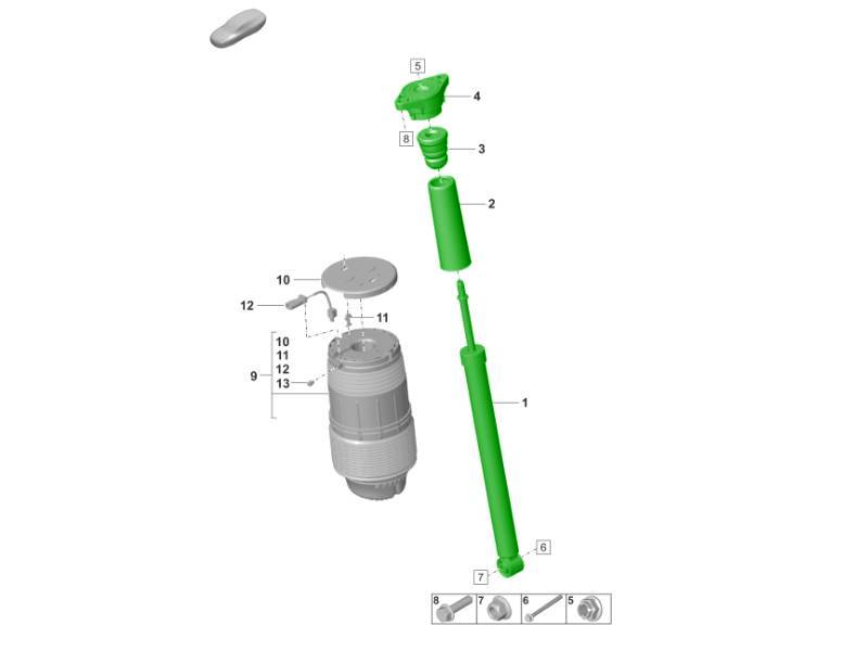 Rear shock absorber full assembly for PASM cars. Porsche Panamera 971 ...