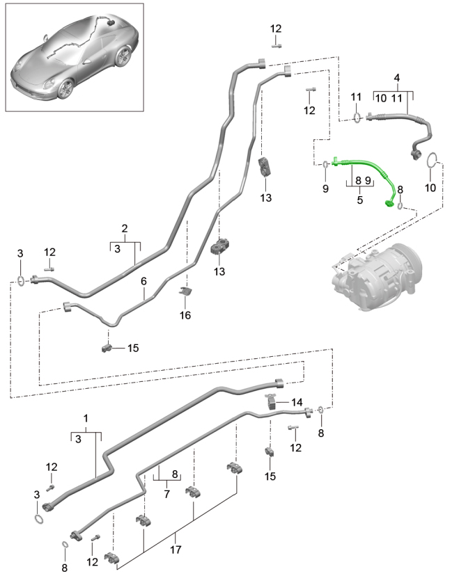 Porsche 991 Air con compressor pressure pipe 9A157309705 - 9A157309705 ...