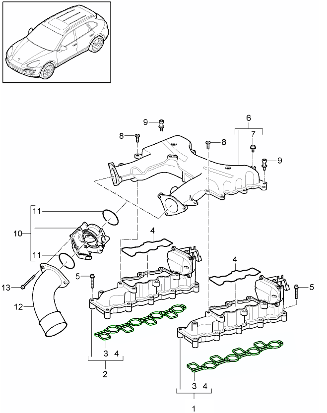Porsche 958 Cayenne Manifold intake gasket 95811024710 - 95811024710/1 ...