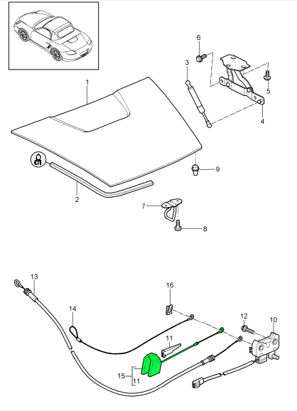 Porsche 987 Boxster Cayman Rear Lid Actuator Lever 98751211701 ...