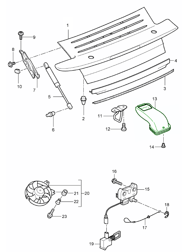 Rear lid air intake duct Porsche 997 TURBO 99711017101 99711017201 ...