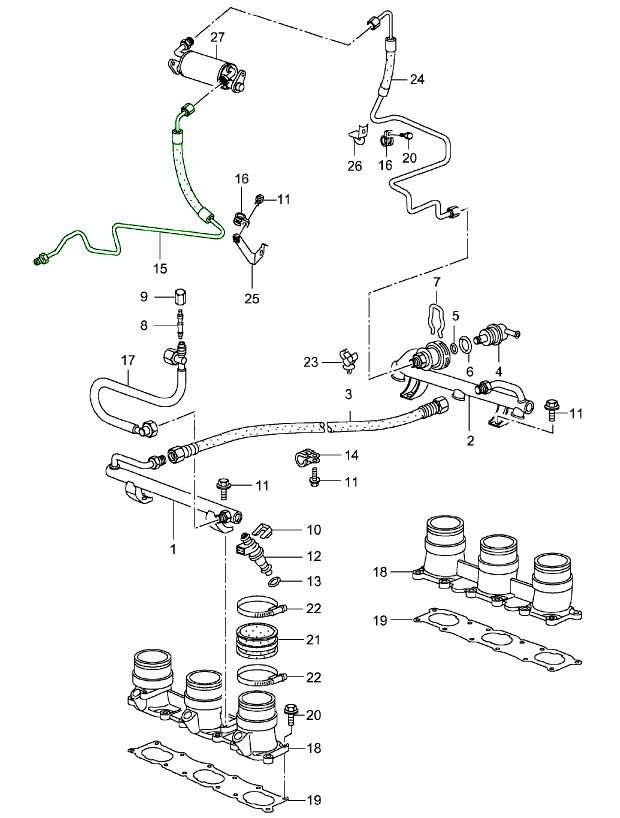 Porsche 996 Turbo Fuel pipe return line 99611032474 - 99611032474 ...