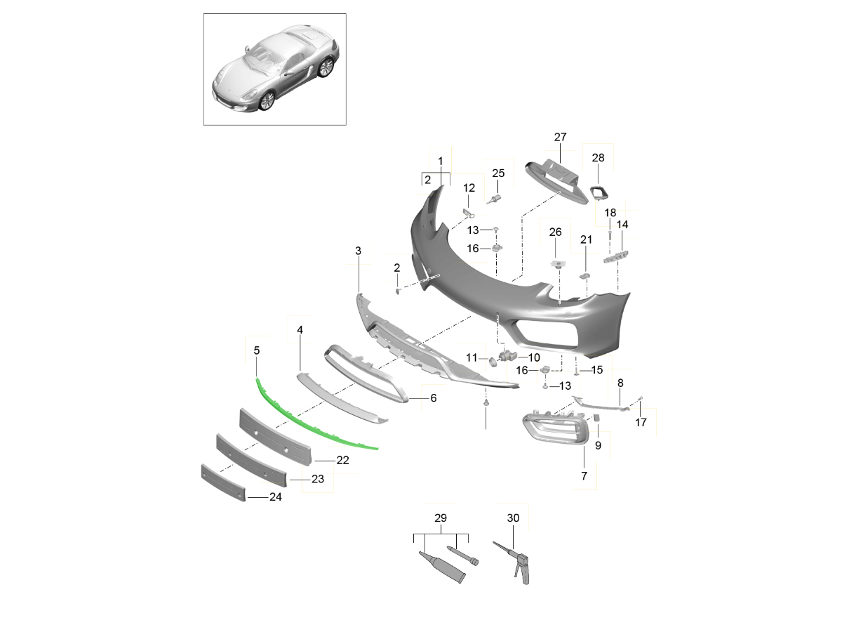 Porsche 981 Boxster GTS Front spoiler lip 98150545701 - 98150545701 ...