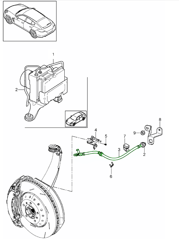 Porsche 970 Panamera Front hydraulic brake hose 97035513902 ...