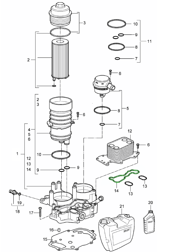 Porsche 957 958 Cayenne Engine oil cooler gasket 95510717600 ...