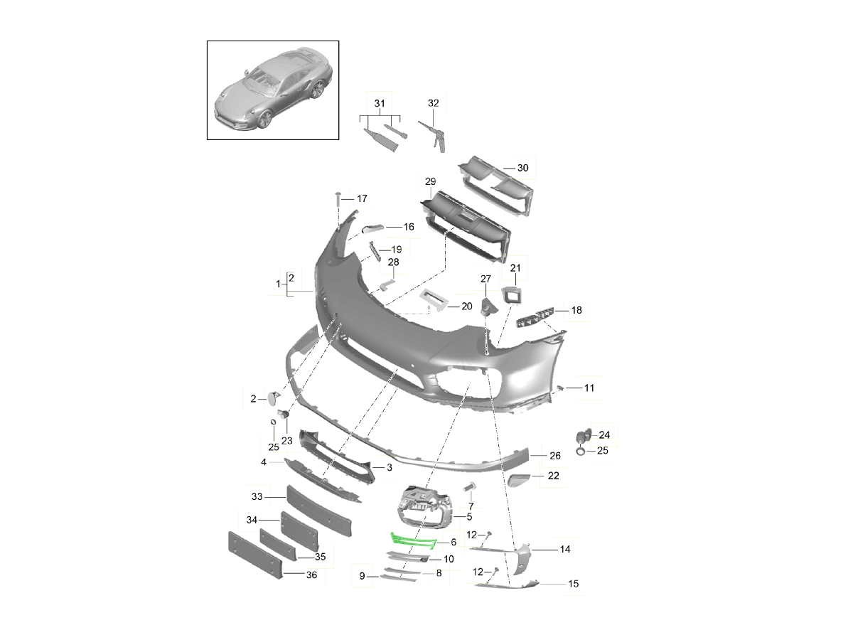 Porsche 991.1 Turbo Front bumper grille support frame 99150573300 ...