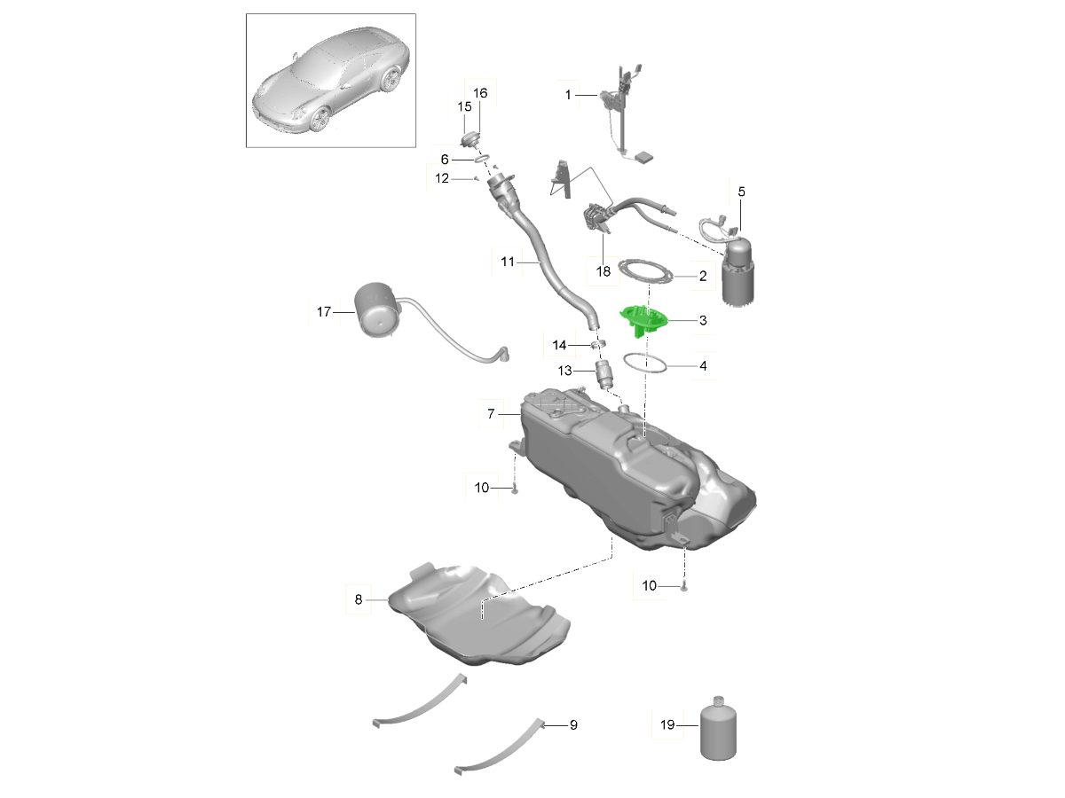Porsche 991 Flange for fuel tank gauge 99120142101 - 99120142101 ...