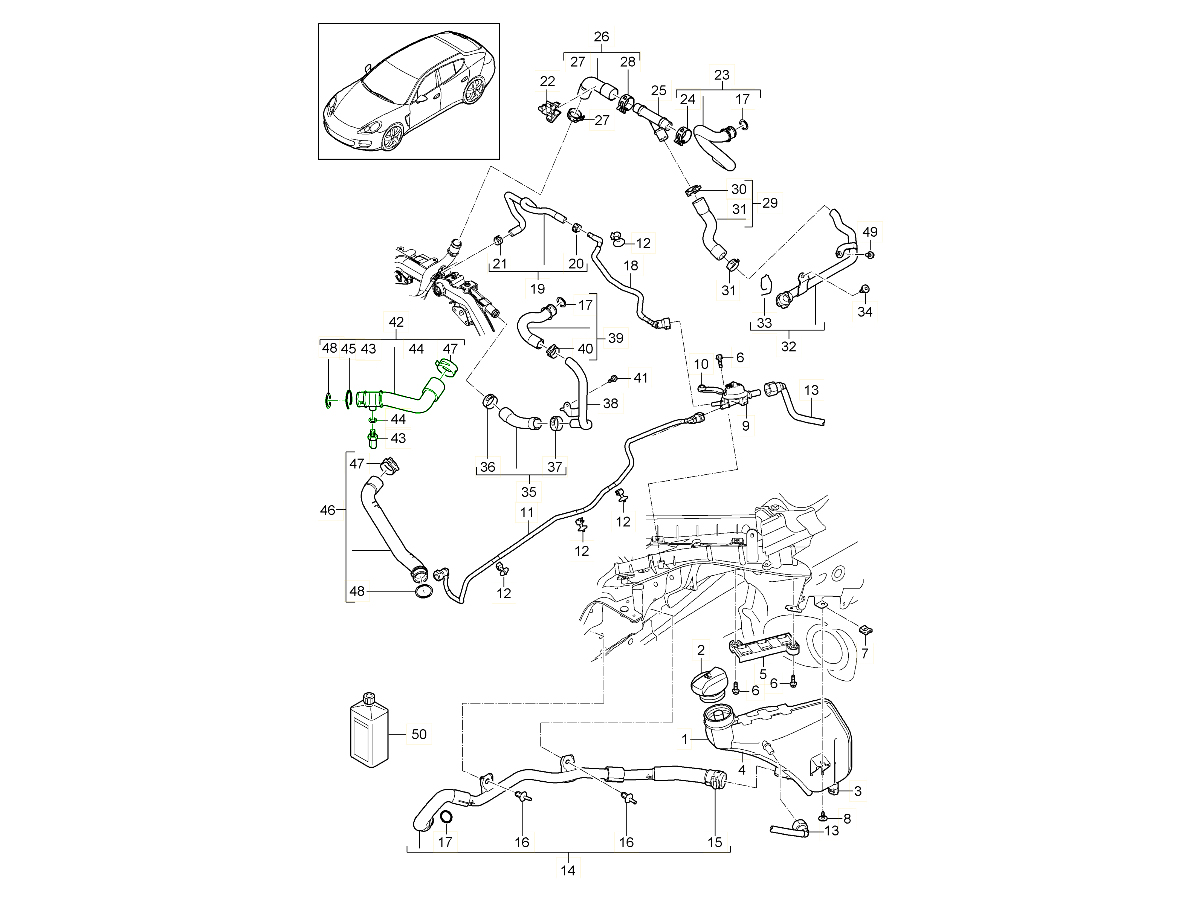 Engine coolant hose. Inlet hose. Porsche 970.2 Panamera S 3.0L ...