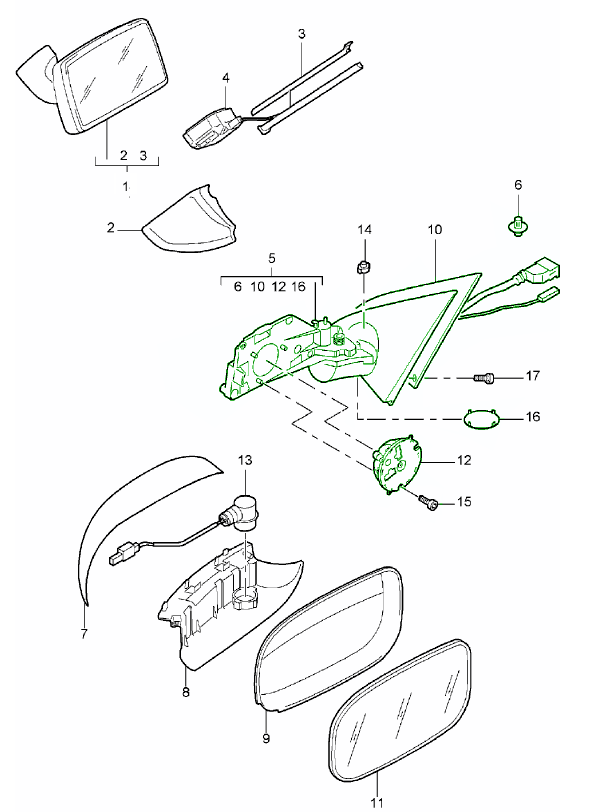 Door mirror base. Porsche Cayenne 955 RHD 9557312360301C 9557312350301C ...