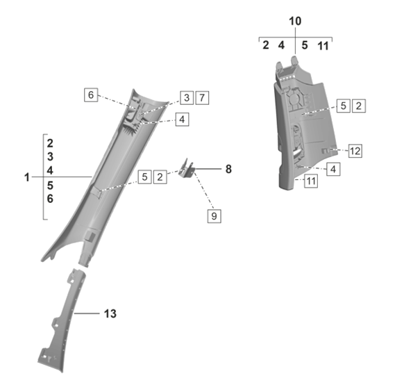 Trim clip A-Post inner trim lining Coupe. Porsche 992 / 992 turbo / 992 ...