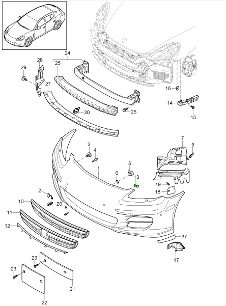 Porsche 970 Panamera Front bumper retainer plate 97050571900 ...
