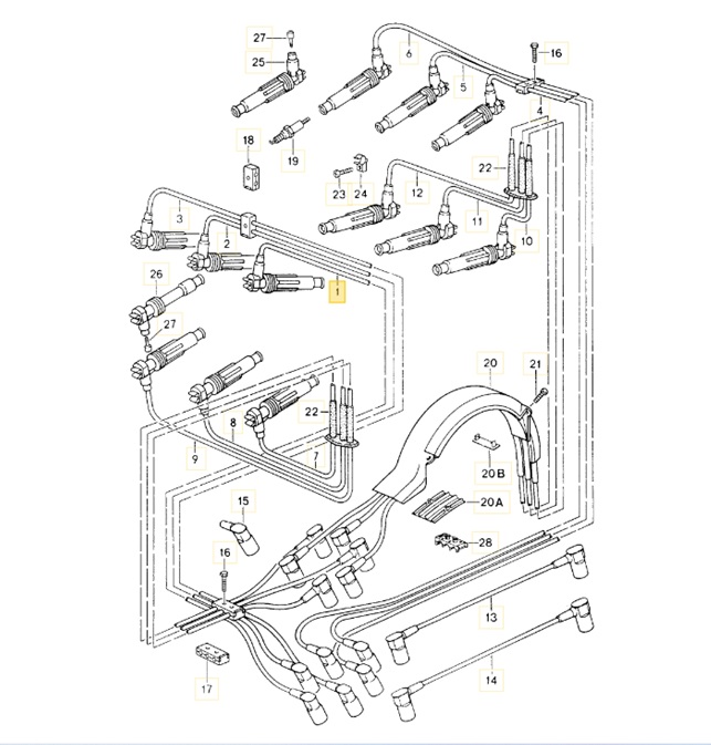 Porsche 96460201700 Ignition HT lead set for Porsche 964 3.6L ...