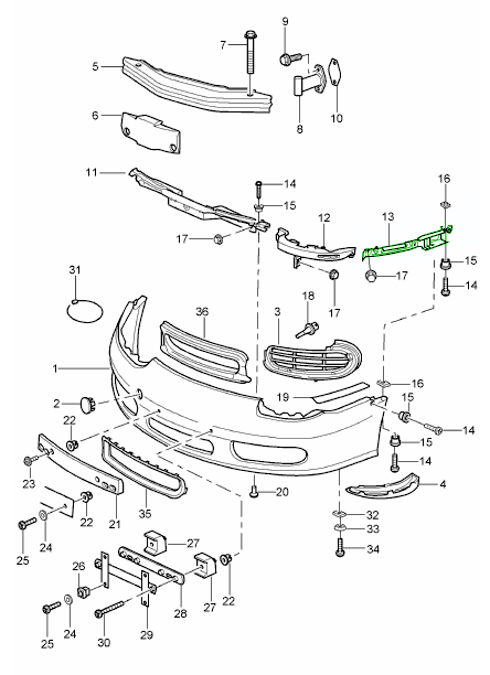 Porsche Bumper Support Brackets, Retainers & Braces | Mounting Hardware ...