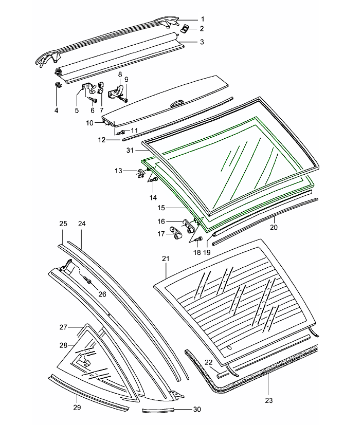 Targa sunroof glass for Porsche 993 Targa 99356290300 - 99356290300 ...