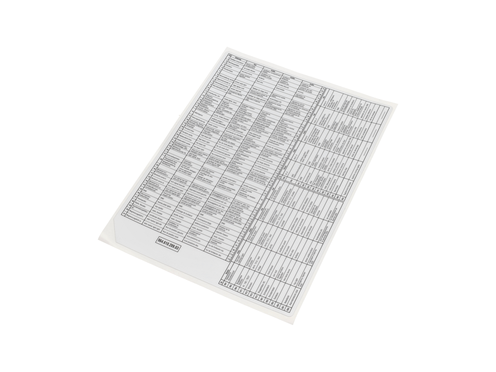 Sticker For Relay And Fuse Lay Out. Porsche 964 Carrera 2 / 4 1990 ...