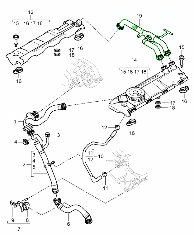 Porsche 957 Cayenne Turbo Vent line from between air oil separators ...