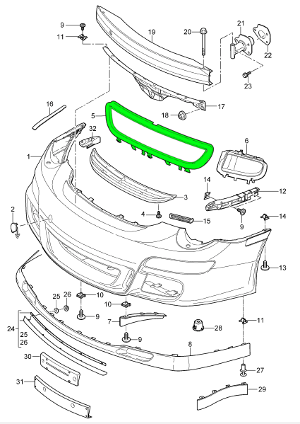 Front bumper centre trim frame manual. Porsche 997 / 997 GT3 >>2009 ...