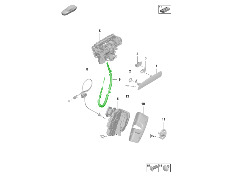 Rear Door Lock Exterior Bowden Cable. Porsche 9J1 / 9J1.2 Taycan ...