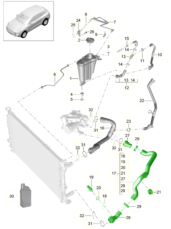 Original Porsche 95B121109F Water coolant bottom hose return for ...