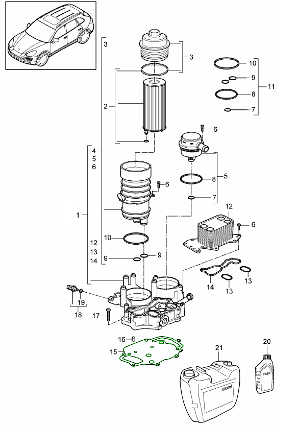 Porsche 957 958 Cayenne Oil filter housing gasket 95510711120 ...