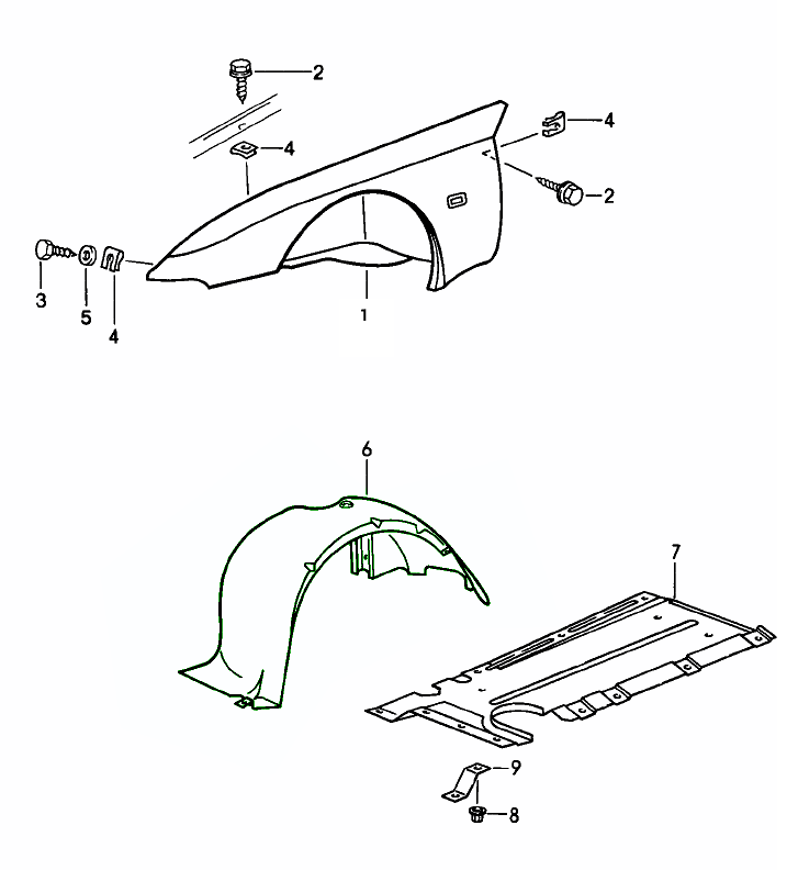 Porsche 944 Wheel housing liner 94450438103 and 94450438203 ...