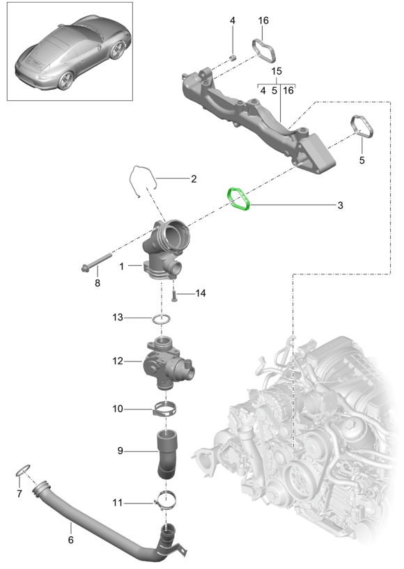 Porsche 991 Water tube gasket 9A110232220 - 0PB121327A | Design 911