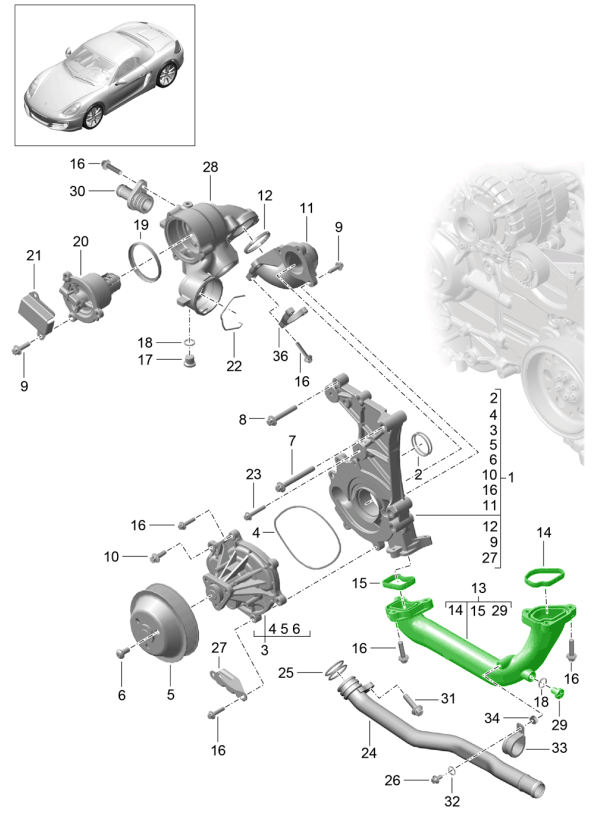 Porsche 981 Boxster Cayman Water pmup tube 9A110602631 / 9A110602630 ...