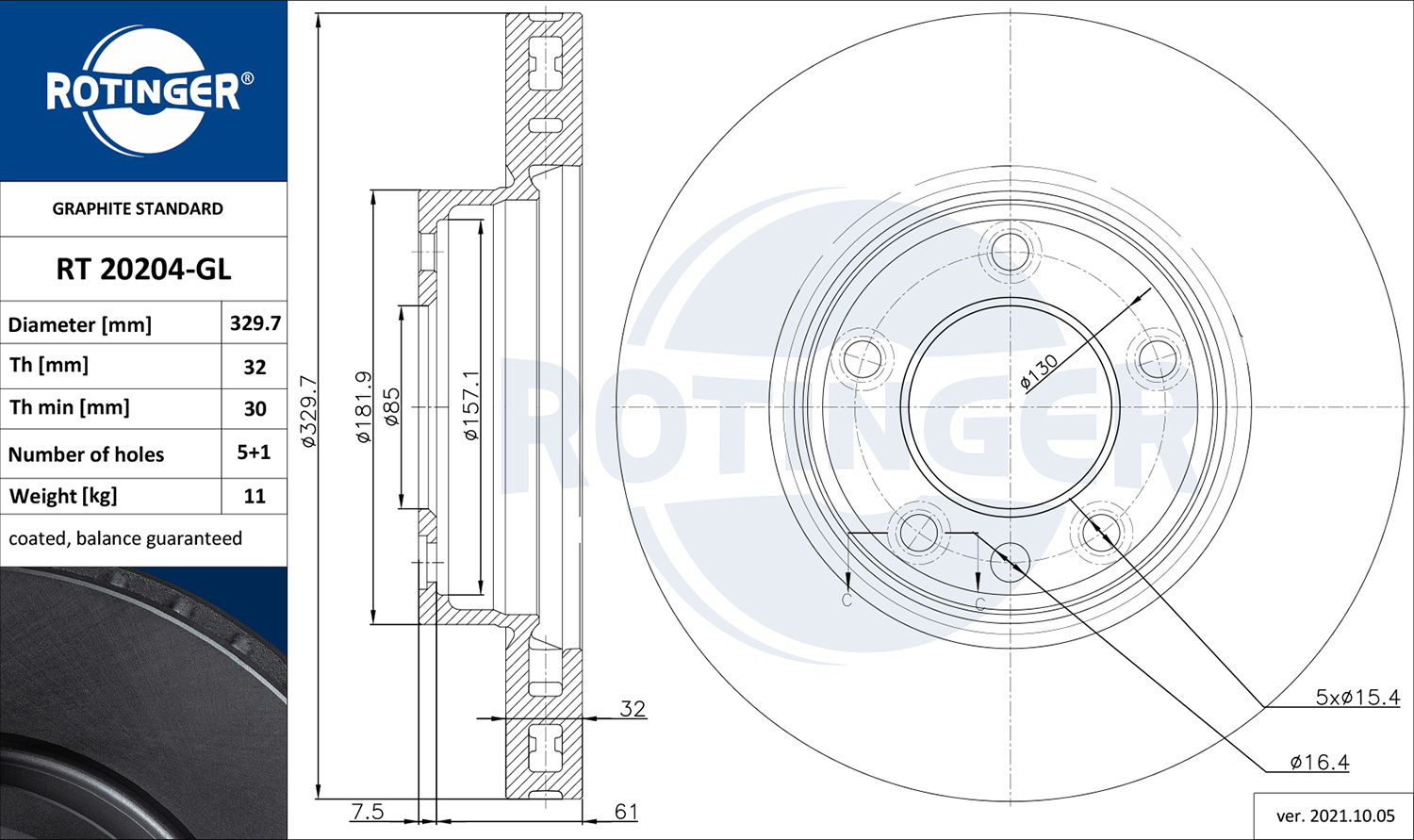 Rotinger Brake disc rotor rear. Porsche Cayenne 955 / 957 / 958 RT ...