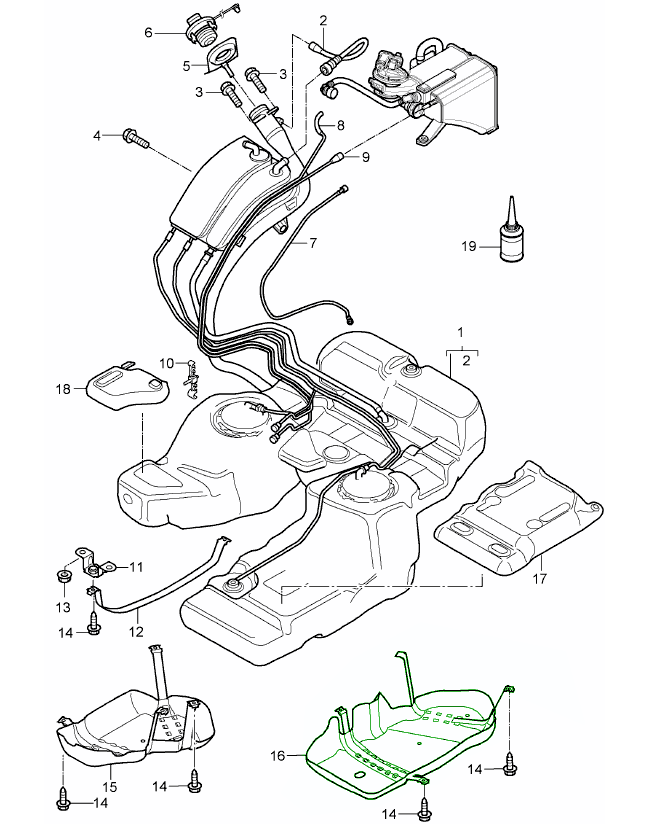 Porsche Cayenne Fuel tank cover with restraining strap 95520133201 ...