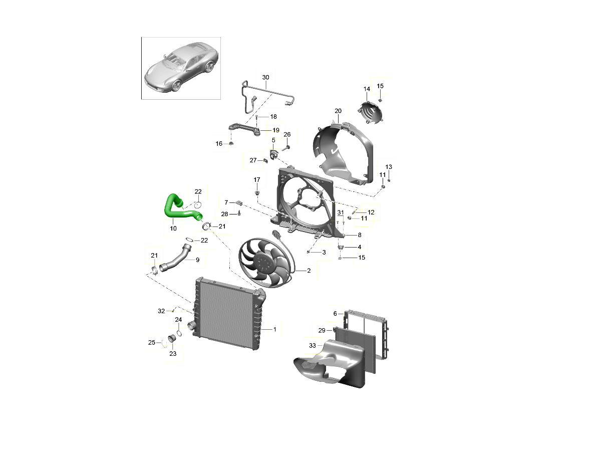 Porsche 991 981 Boxster Cayman Radiator coolant top hose feed long ...