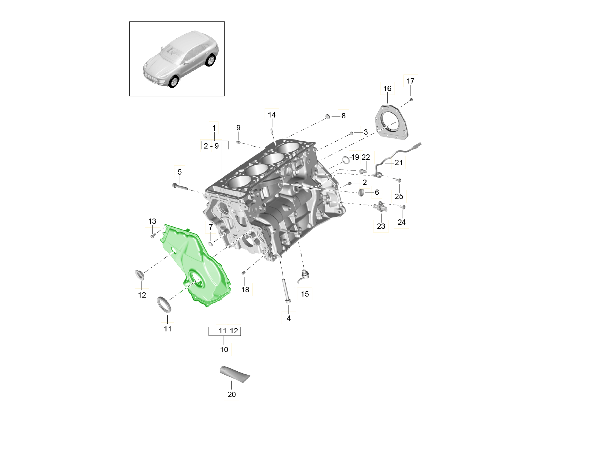 Timing chain cover with seal. Porsche 95B Macan - 95810921000/1 ...