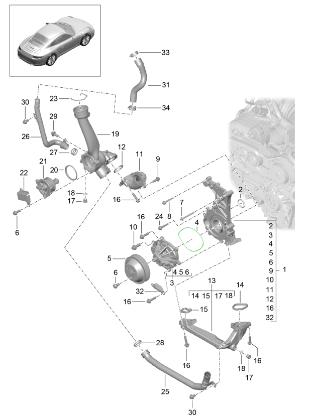 Porsche Water Pump Gasket 9A110621700 - 0PB121091A | Design 911
