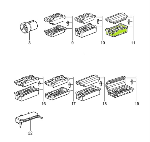 Connector housing 12 pin. Porsche 911 / 964 / 924S / 944 / 968 ...