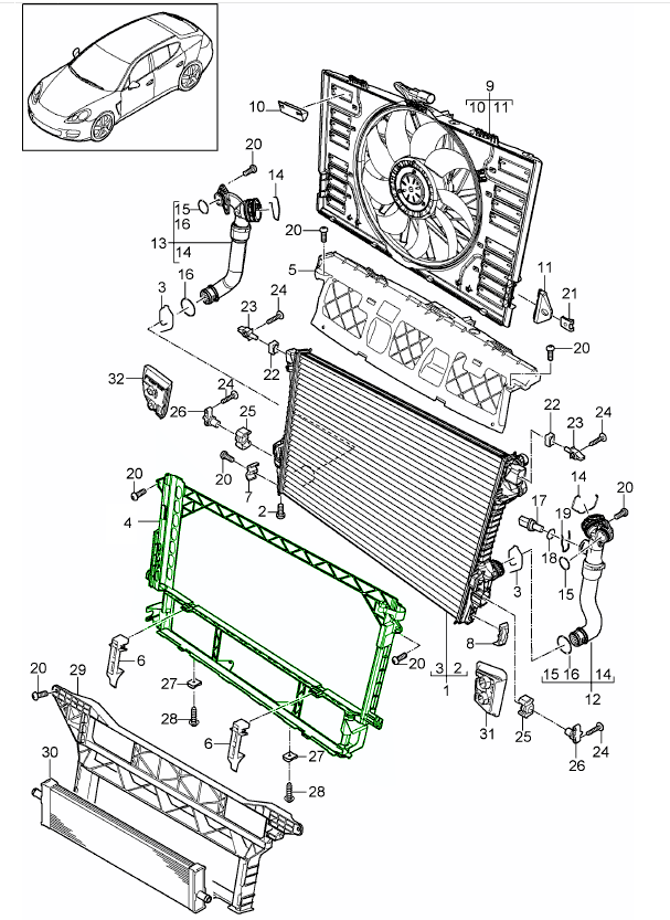 Porsche 970 Panamera Water radiator retaining frame 97010614112 ...