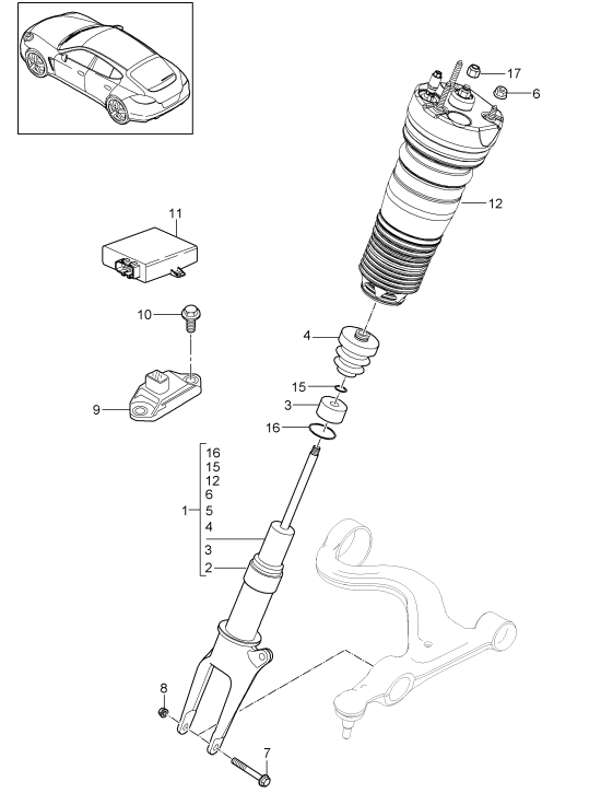 Porsche Panamera Shock Absorber Front Air Suspension type - 97034305122 ...
