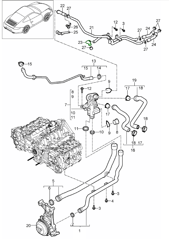 Porsche 997 Coolant feed hose 99710681230 - 99710681230 | Design 911