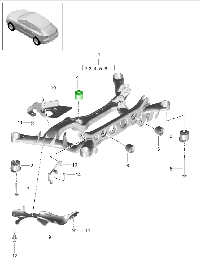 Rear axle subframe front bearing bush Porsche Macan 95B 95B599381A ...